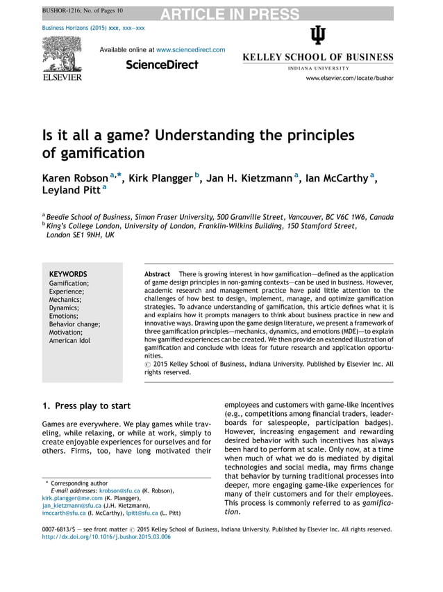 Is it all a game? Understanding the principles of gamification | PDF