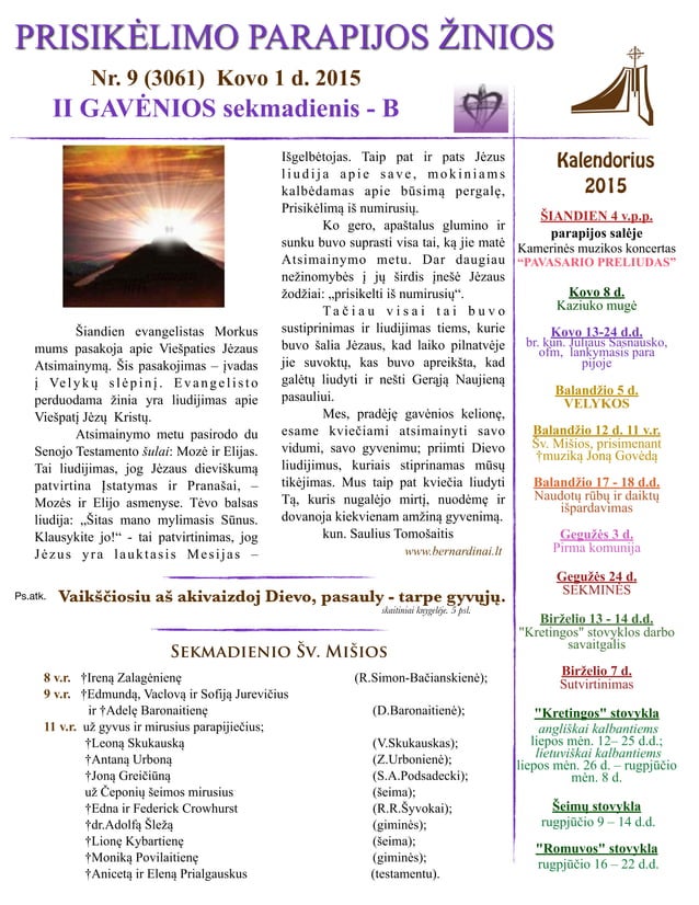 PRISIKĖLIMO PARAPIJA, TORONTO, ON 2015 kovo 1 d. | PDF