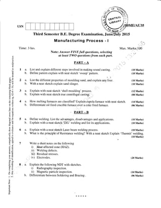 3rd Semester Mechanical Engineering (June/July-2015) Question Papers | PDF