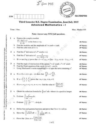 3rd Semester Mechanical Engineering (June/July-2015) Question Papers | PDF