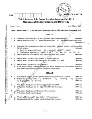 3rd Semester Mechanical Engineering (June/July-2015) Question Papers | PDF