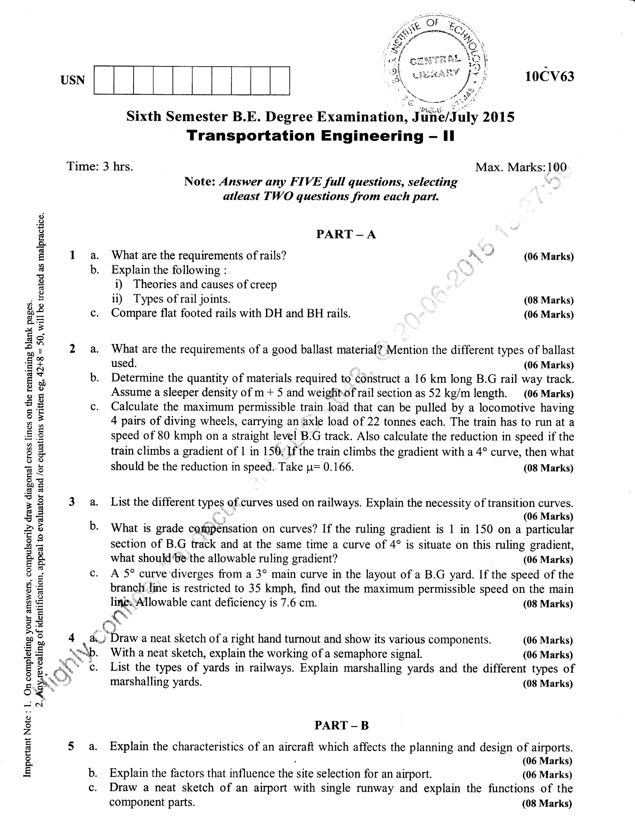 6th Semester (June; July-2015) Civil Engineering Question Paper | PDF