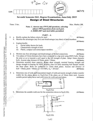 7th Semester (June; July-2015) Civil Engineering Question Paper | PDF