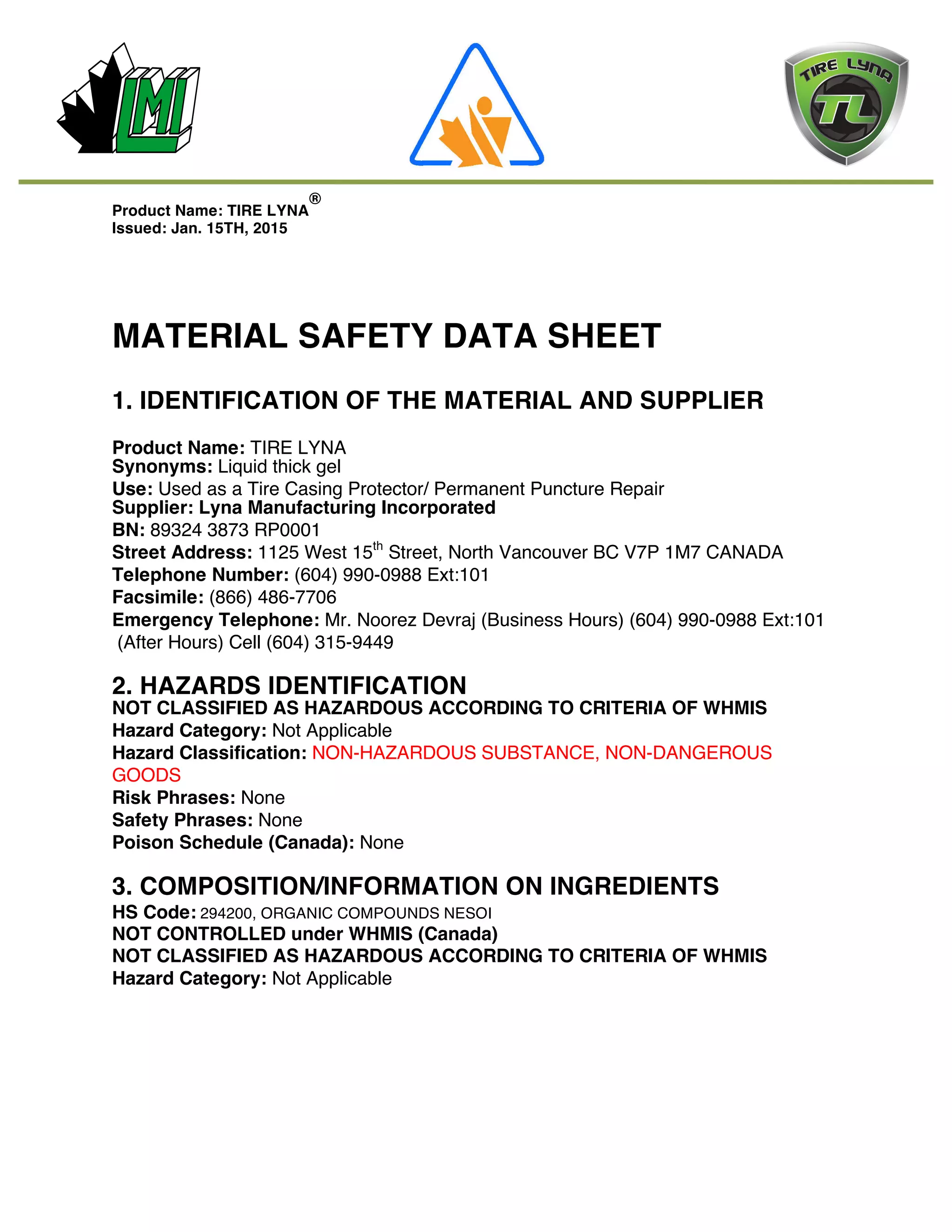 2015 msds tire lyna (2) | PDF