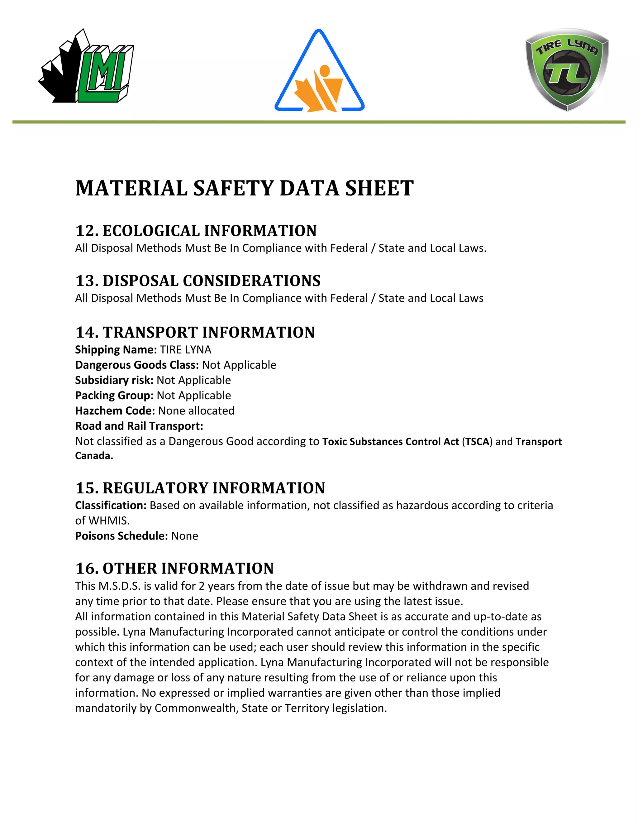 2015 msds tire lyna (2) | PDF