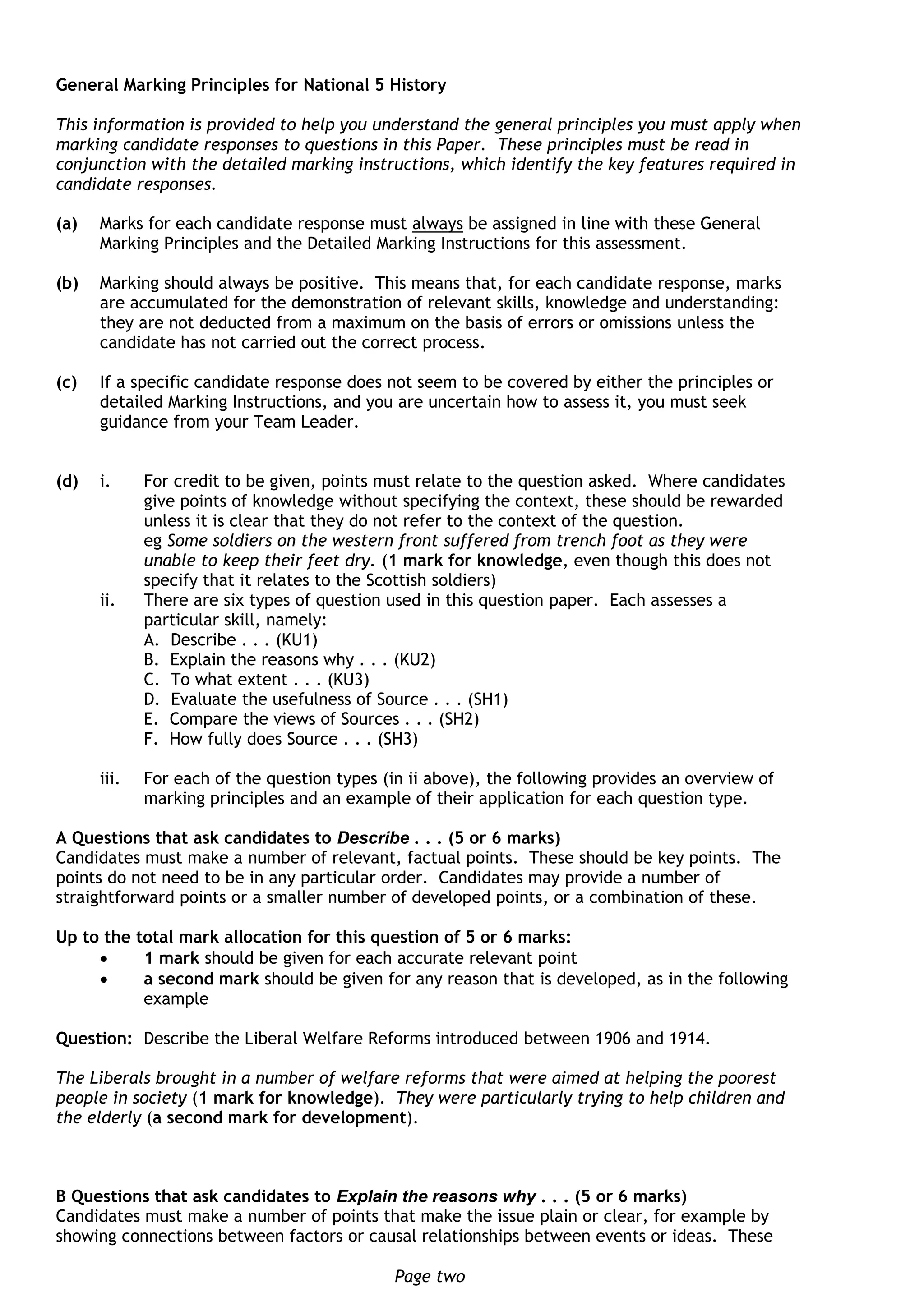 National 5 History exam - 2015 (marking instructions) | PDF