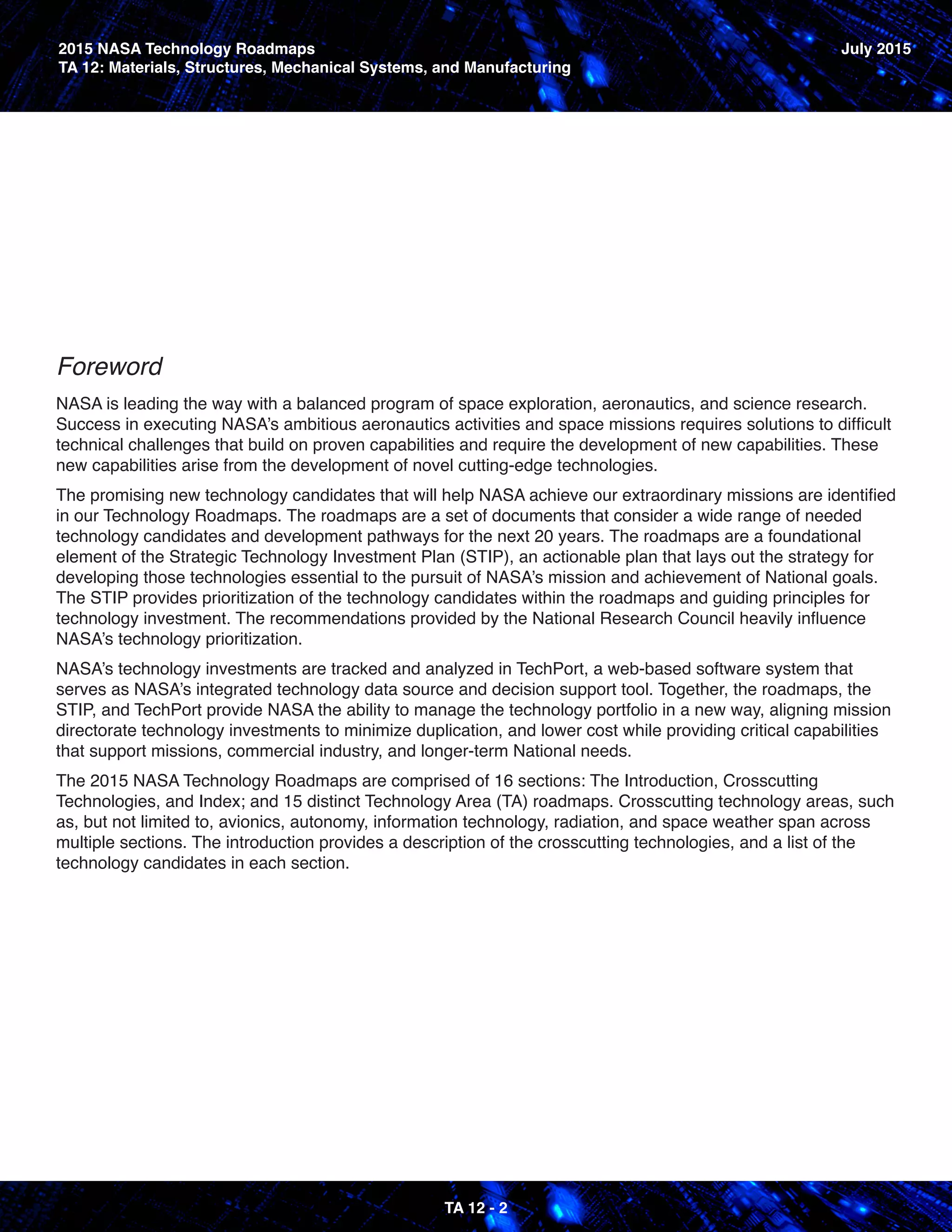 NASA Technology Roadmaps- Materials, Structures & Manufacturing | PDF