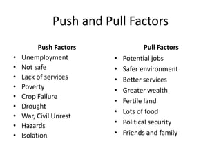 Push vs. Pull Factors and Immigration