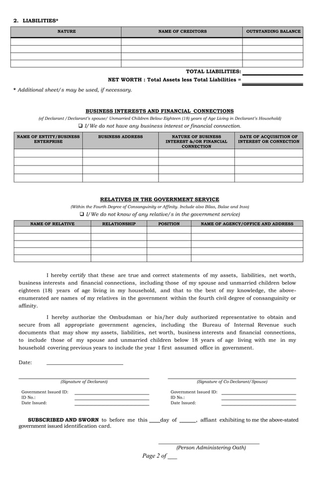 2015 SALN Form (Sworn Statement of Assets, Liabilities and Net Worth) | DOC