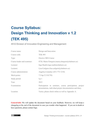 Design Thinking and Innovation Course Syllabus | PDF