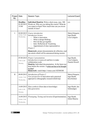 Design Thinking and Innovation Course Syllabus | PDF