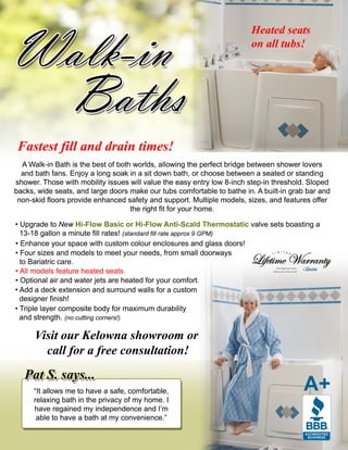 Walk-in tubs from Aquassure Accessible Baths Flyer. | PDF