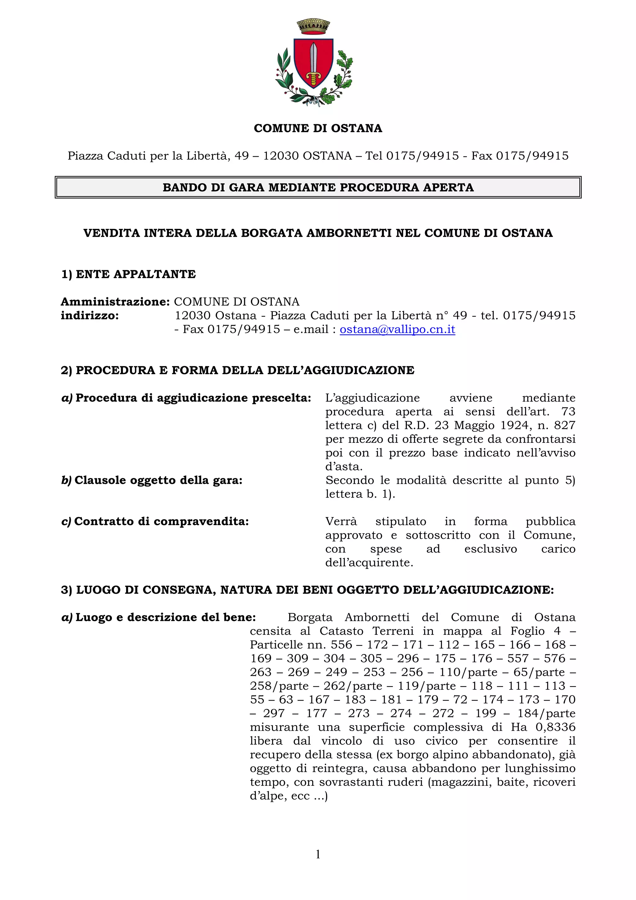 Bando acquisto Amburnetto - Ostana | PDF