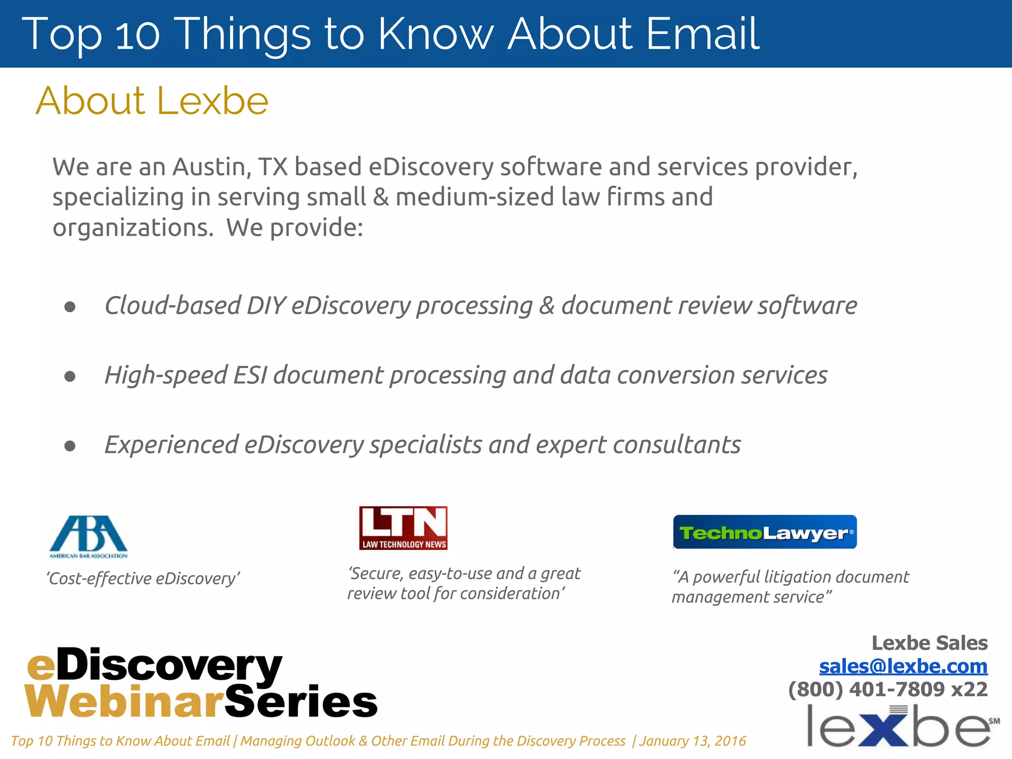Top 10 Things Every Litigator Should Know about Handling Email in e ...