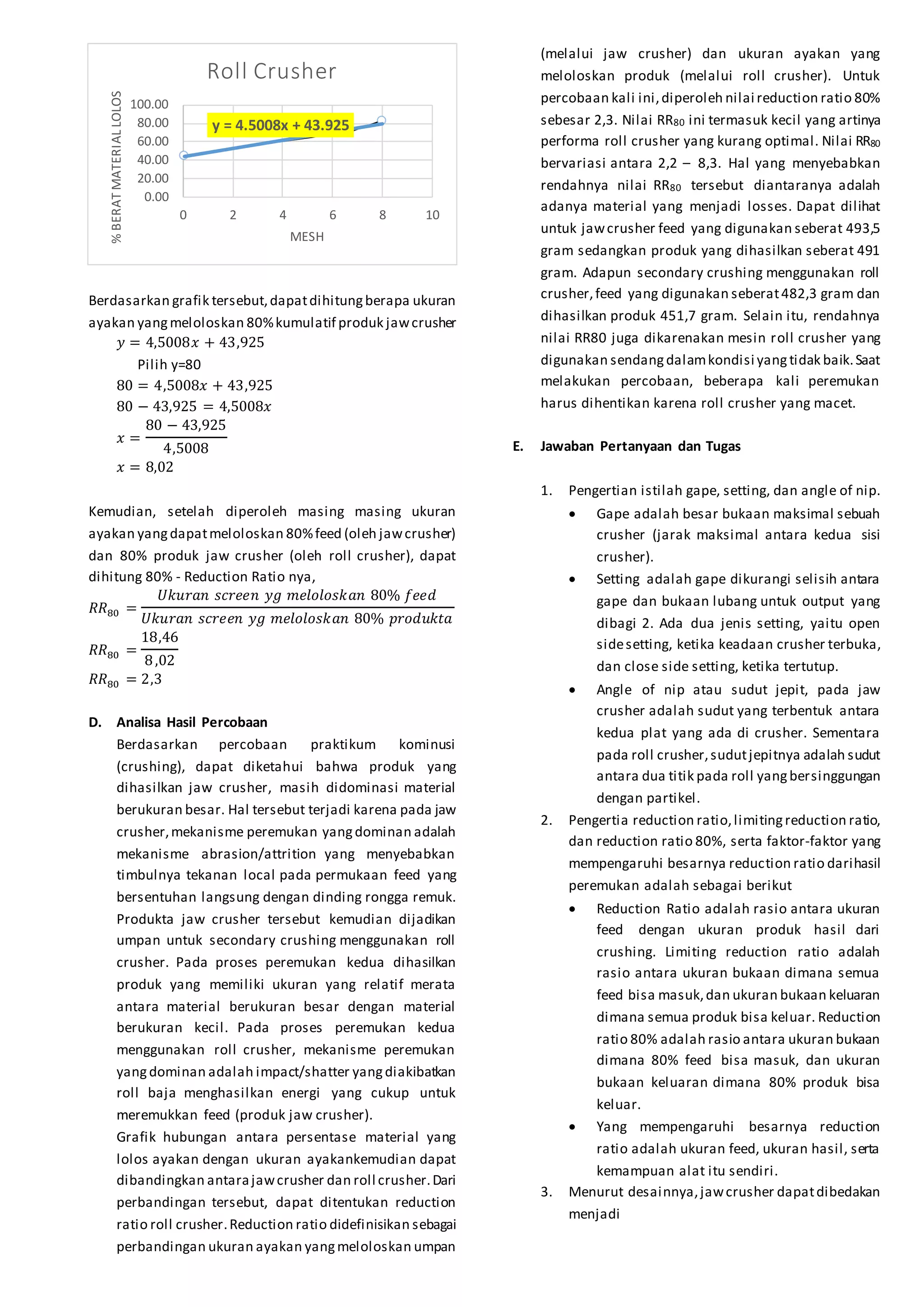 laporan modul 1- kominusi - crushing | DOCX