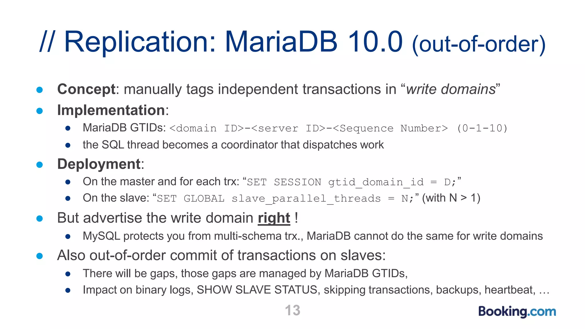 MySQL Parallel Replication: inventory, use-case and limitations | PPT