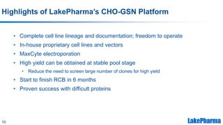 LakePharma’s CHO-GSN Platform for Stable Cell Line Generation | PDF