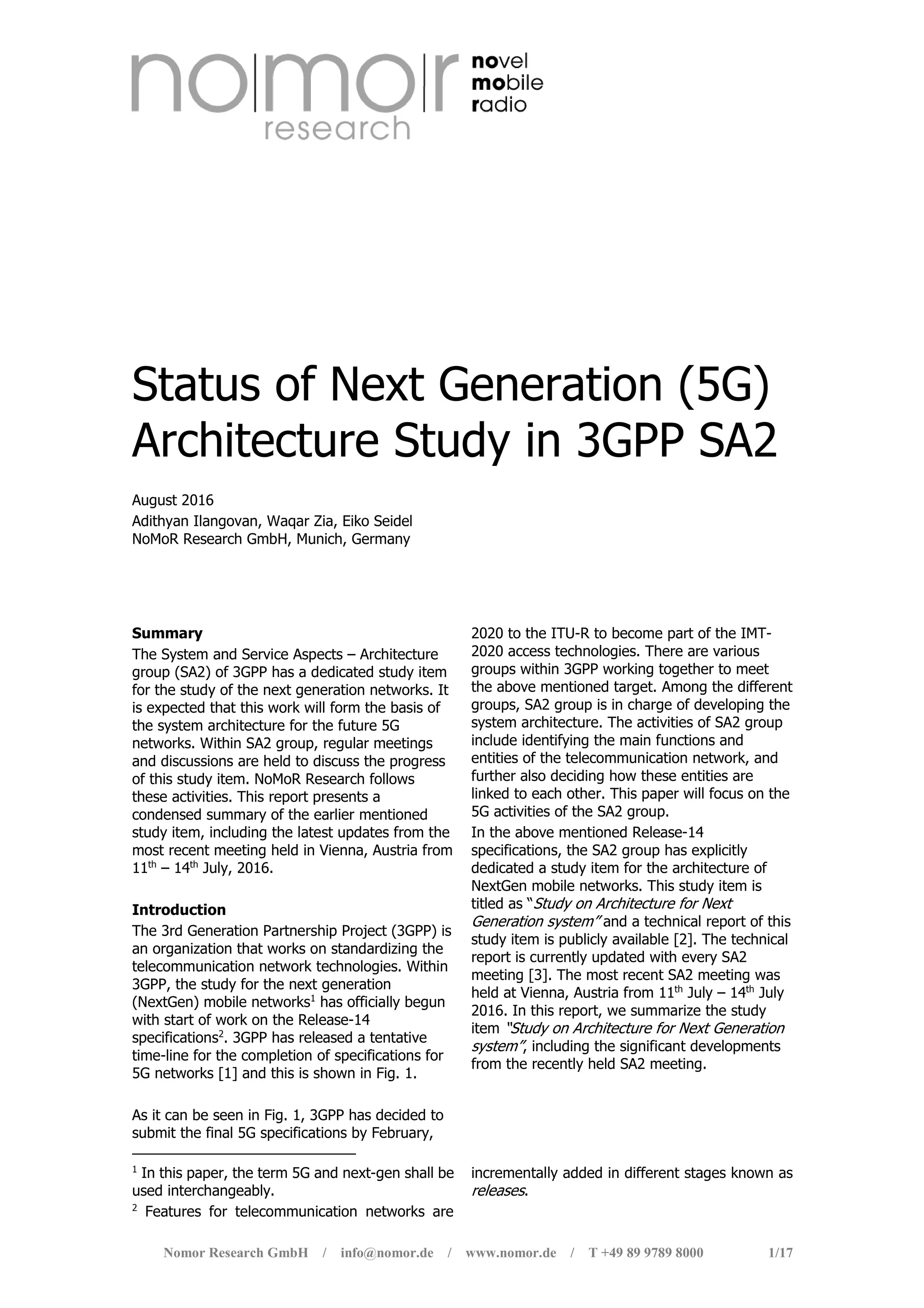 3GPP Newsletter: Status 5G Architecture Study in 3GPP SA2 | PDF