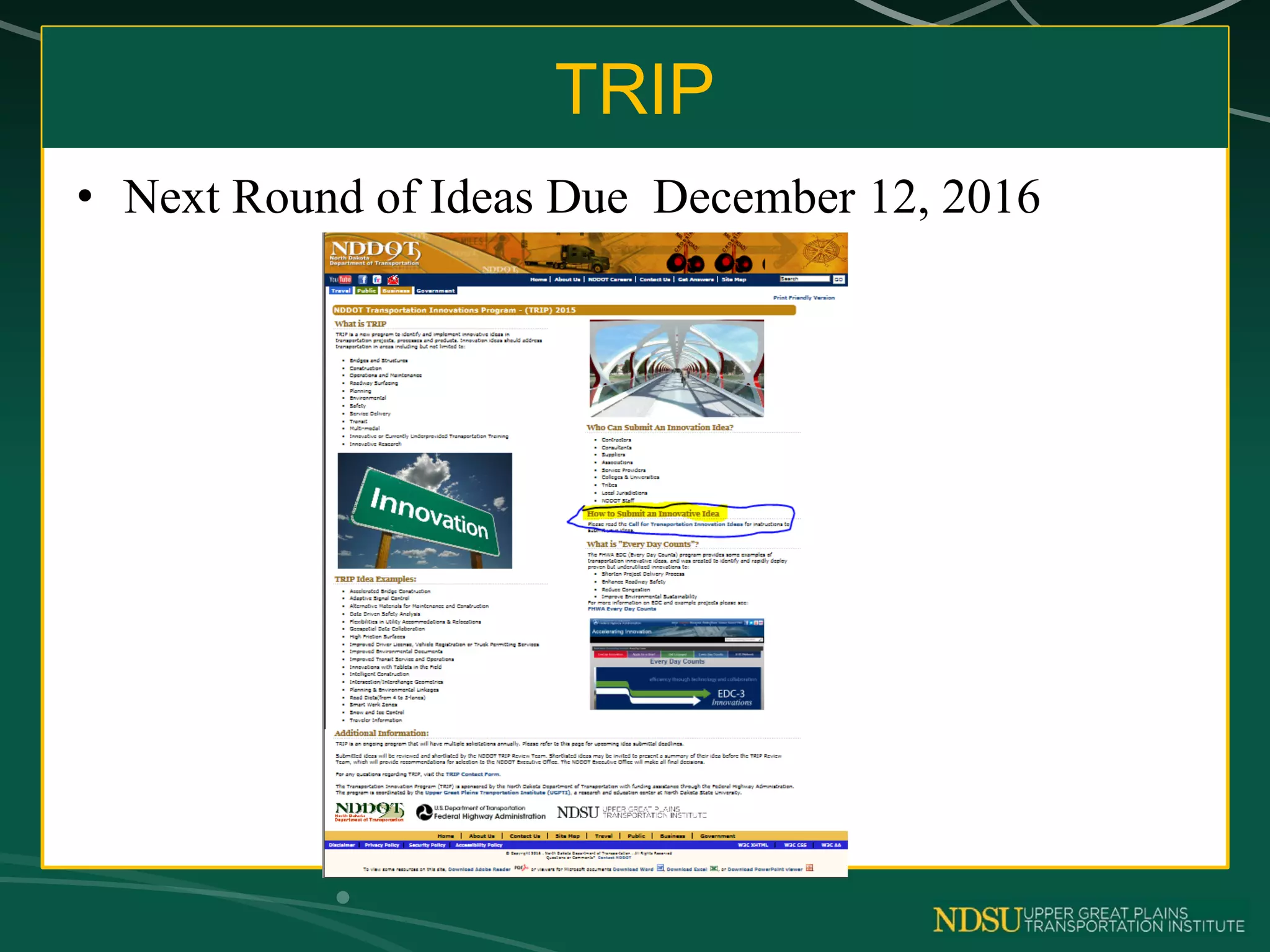 NDDOT TRansportation Innovation Program –TRIP | PDF