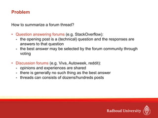Summarizing discussion threads | PPT