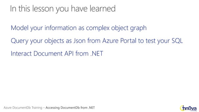 Azure DocumentDb Training - Accessing DocumentDb from .net
