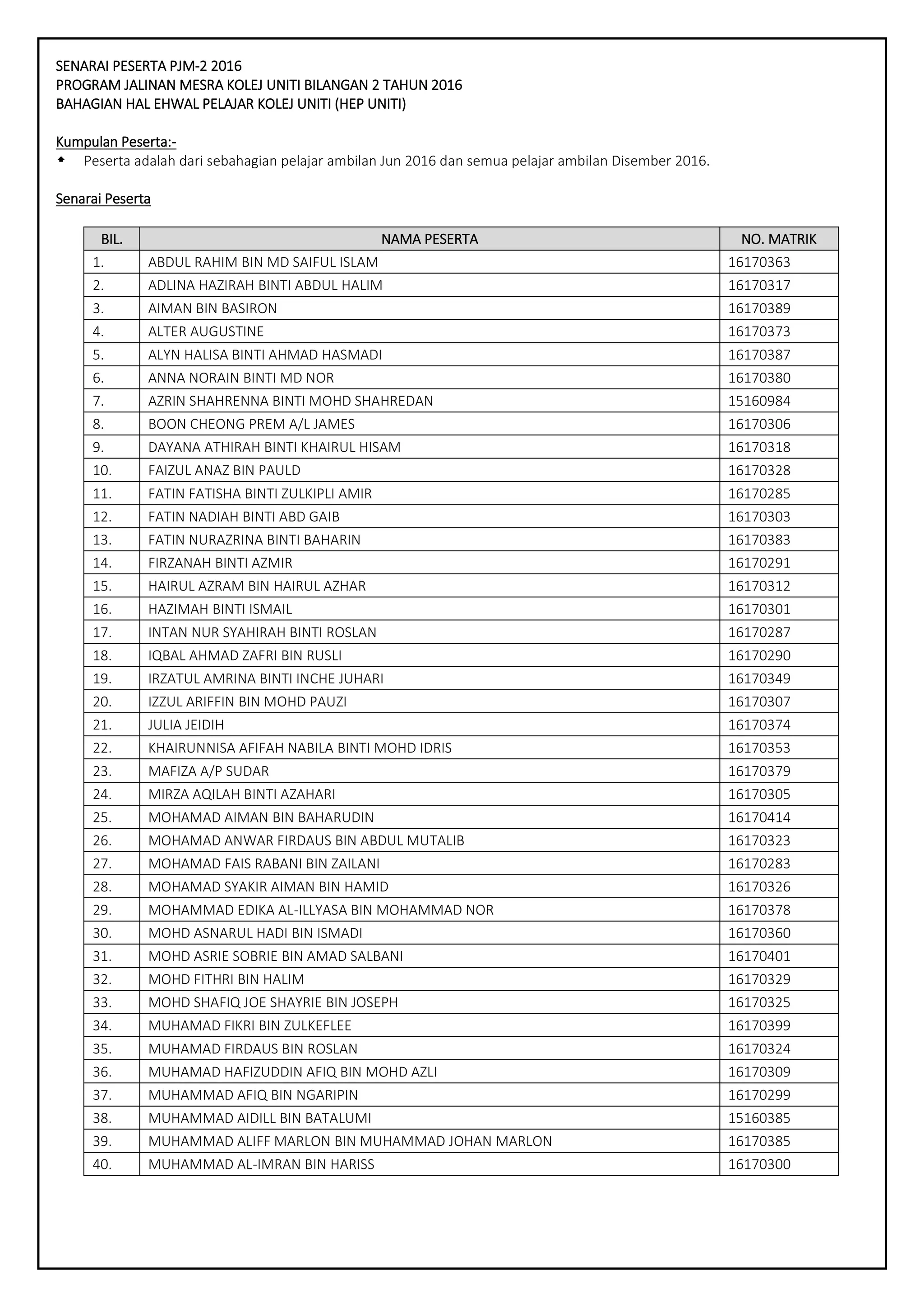 2016.07.20 - Memo 012 Permohonan Makluman PJM Bil. 2 Tahun 2016 | PDF