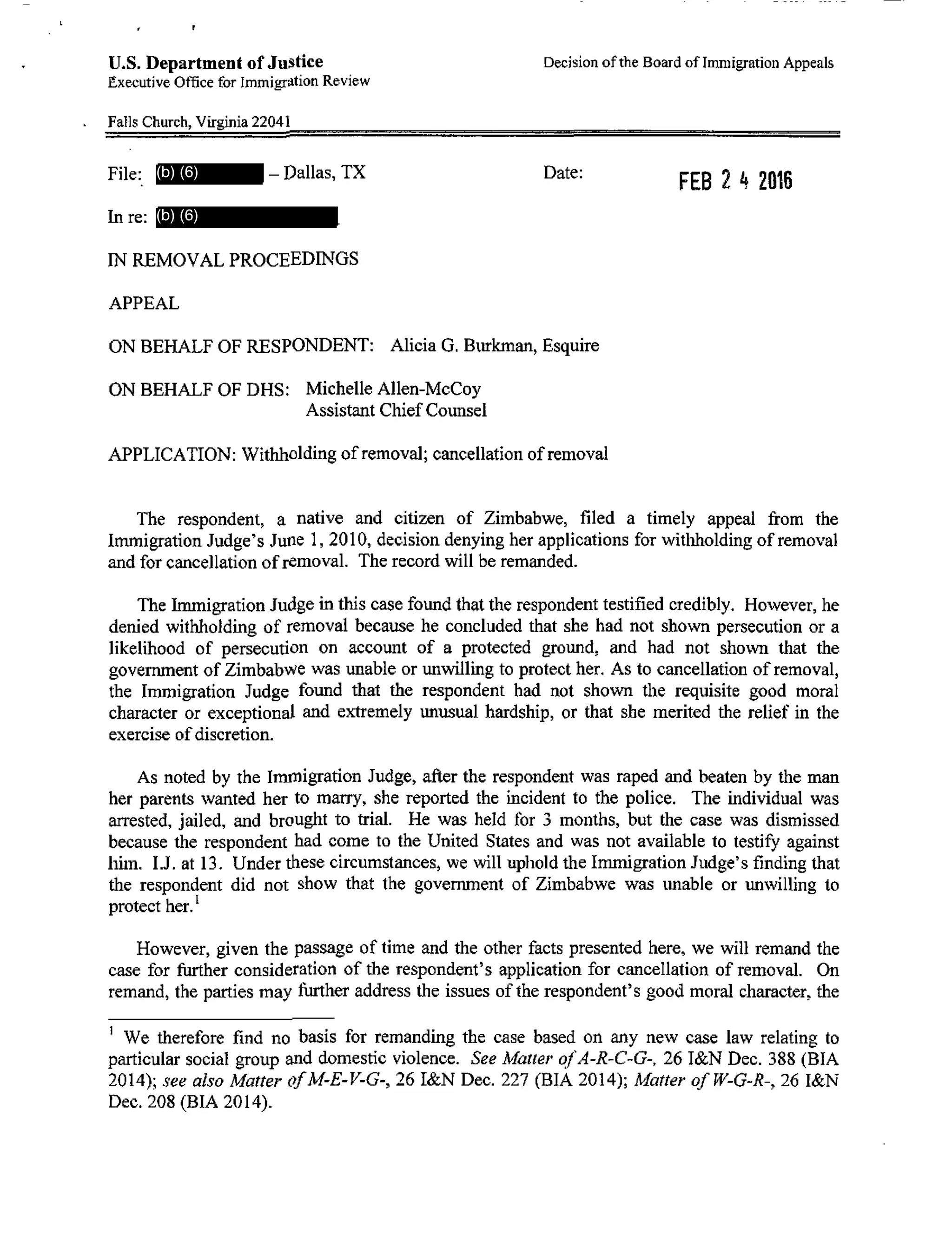 BIA Remands of Immigration Judge Michael Baird from 01/01/2014 to 05/26 ...