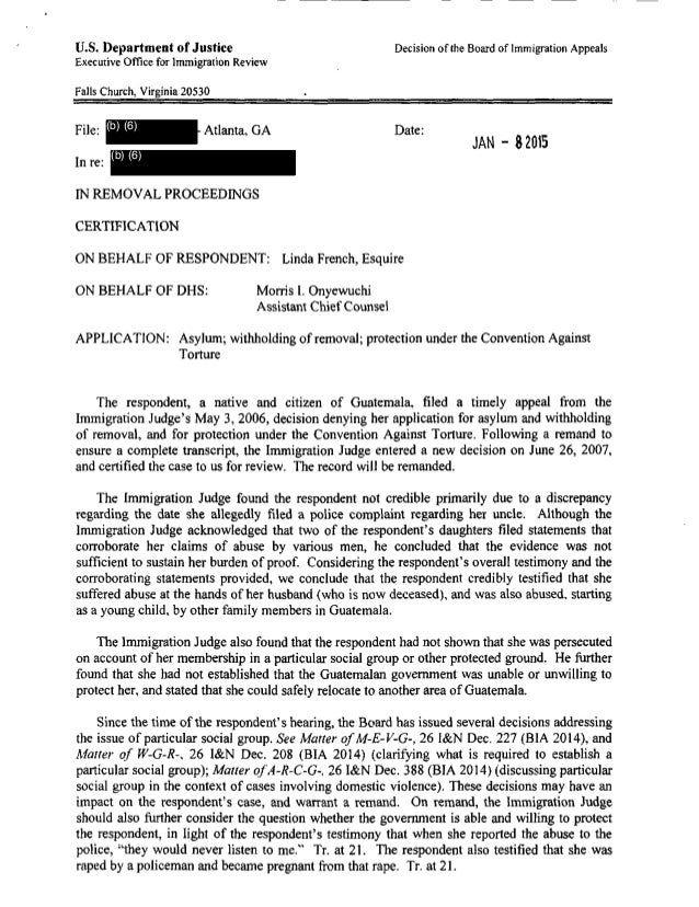 BIA Remands of Immigration Judge William Cassidy 01/01/2014-05/26/2016