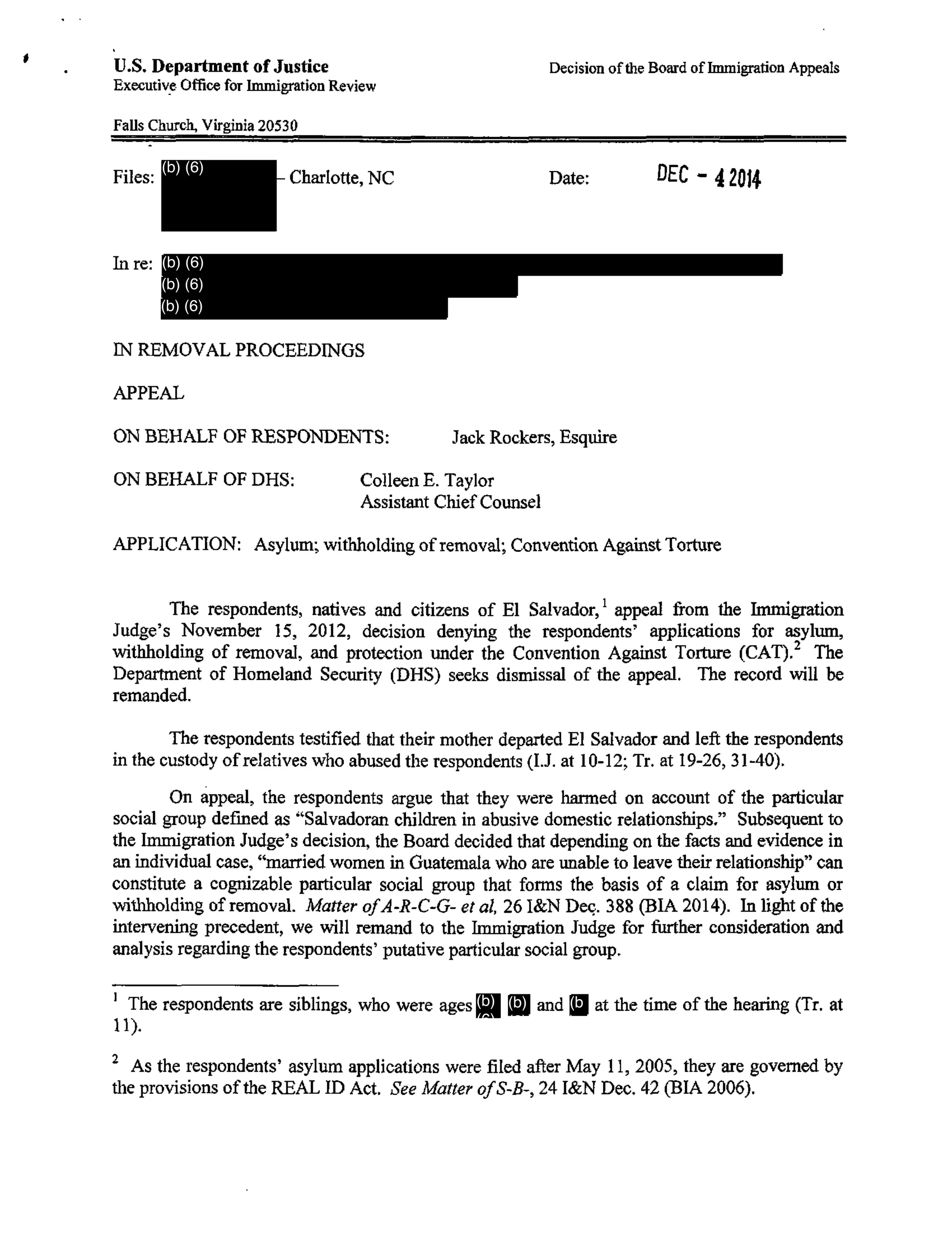 BIA Remands of Immigration Judge Theresa Holmes-Simmons from 01/01/2014 ...