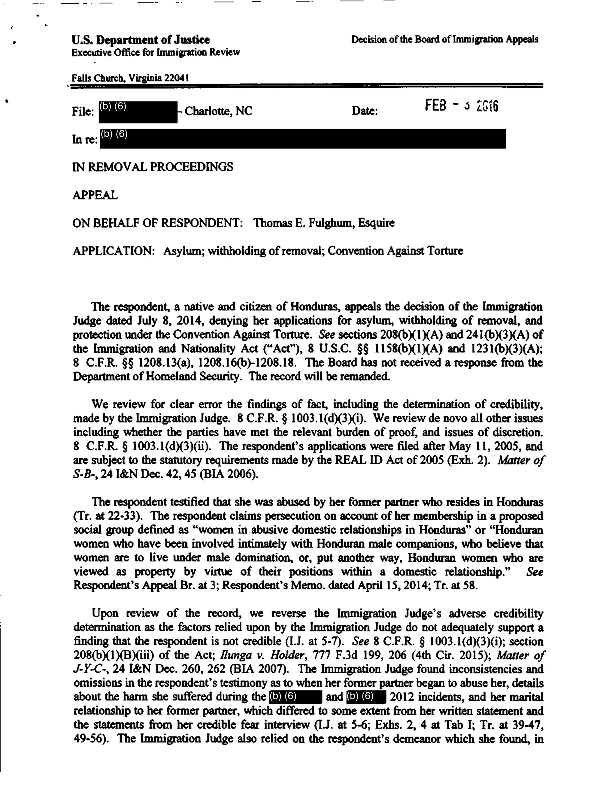 BIA Remands of Immigration Judge Theresa Holmes-Simmons from 01/01/2014 ...