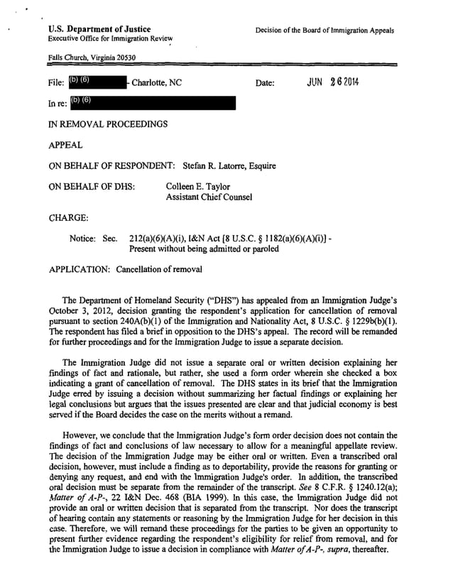 BIA Remands of Immigration Judge Theresa Holmes-Simmons from 01/01/2014 ...