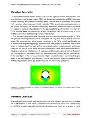 ARMA Symposium -- Short course on Modelling Coupled HM Deformation and ...