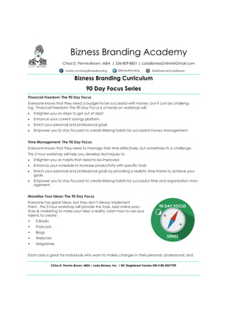 2016 Bizness Branding Academy Curriculum | PDF