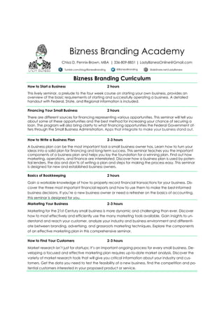 2016 Bizness Branding Academy Curriculum | PDF