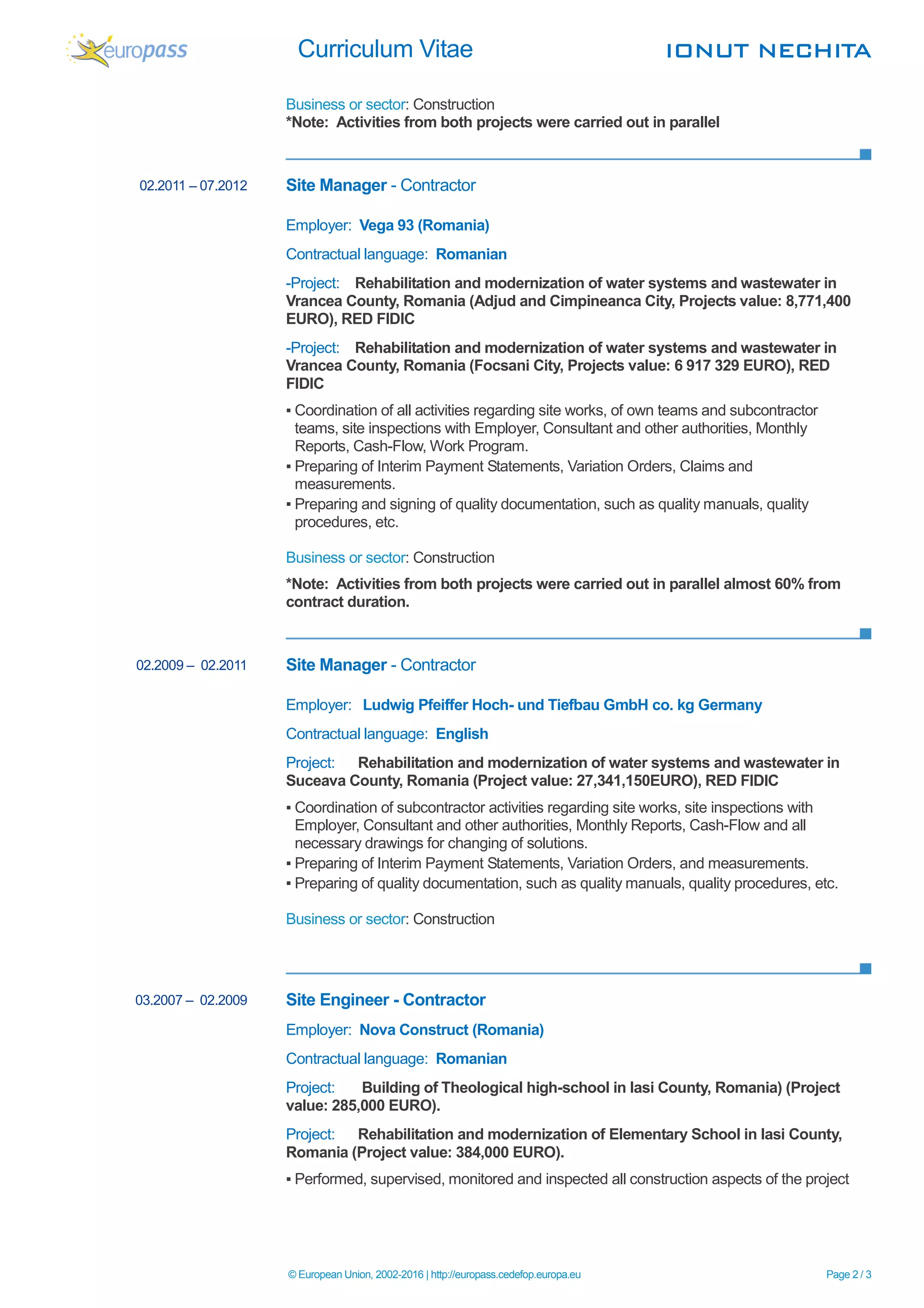 CV Ionut Nechita | PDF | Civil Engineering Industry | Industries