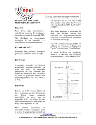 Metodologia executiva das Sondagens a Percussão SPT e Correlaões de ...