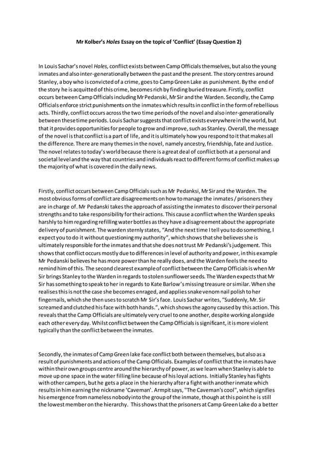 Holes Essay Exemplar - Louis Sachar's views on Conflict | DOCX | Crime ...