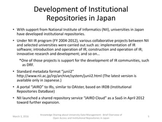 20160303_Brief Overview of OA and IRs in Japan_Purdue Mt | PPT
