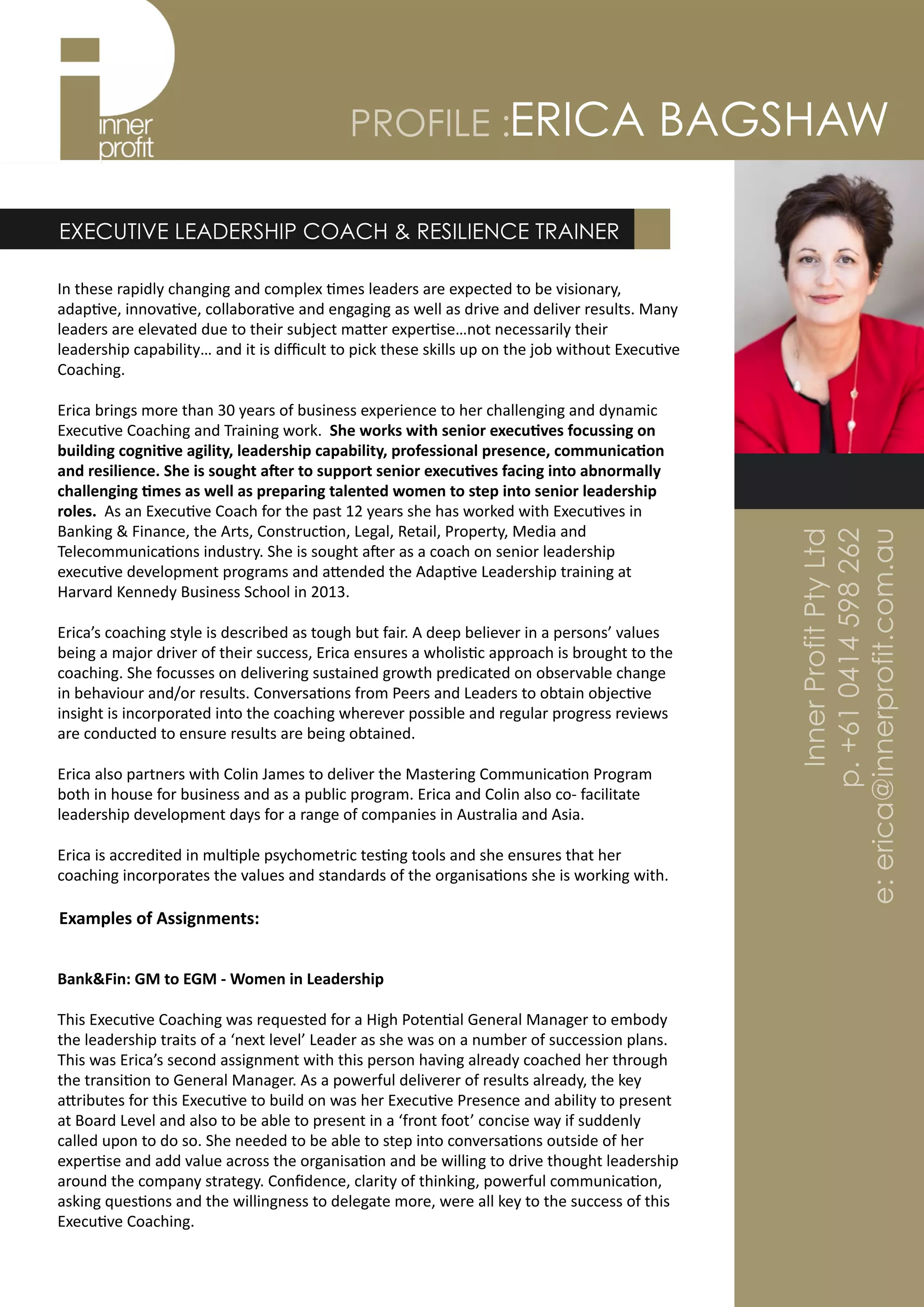 Executive Coach Profile Erica Bagshaw 2016 | PDF | Executive Leadership ...