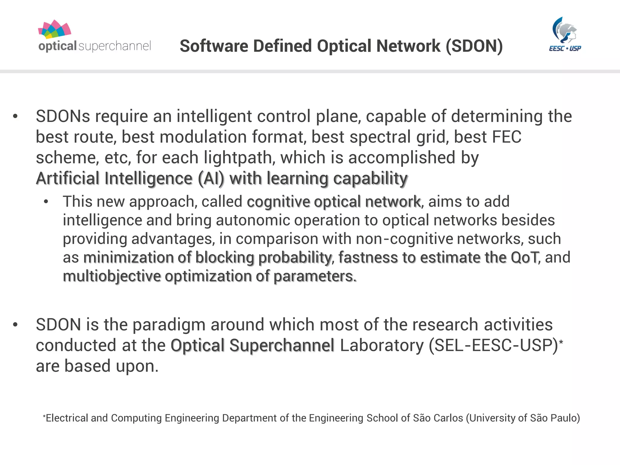 Cognitive Technique for Software Defined Optical Network (SDON) | PPT