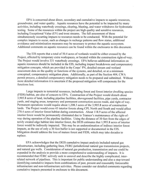 EPA Letter to FERC re Atlantic Sunrise Pipeline Project | PDF
