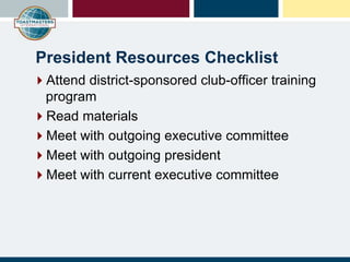 Toastmasters' Club Officers Training (COT) - President's role. | PPTX