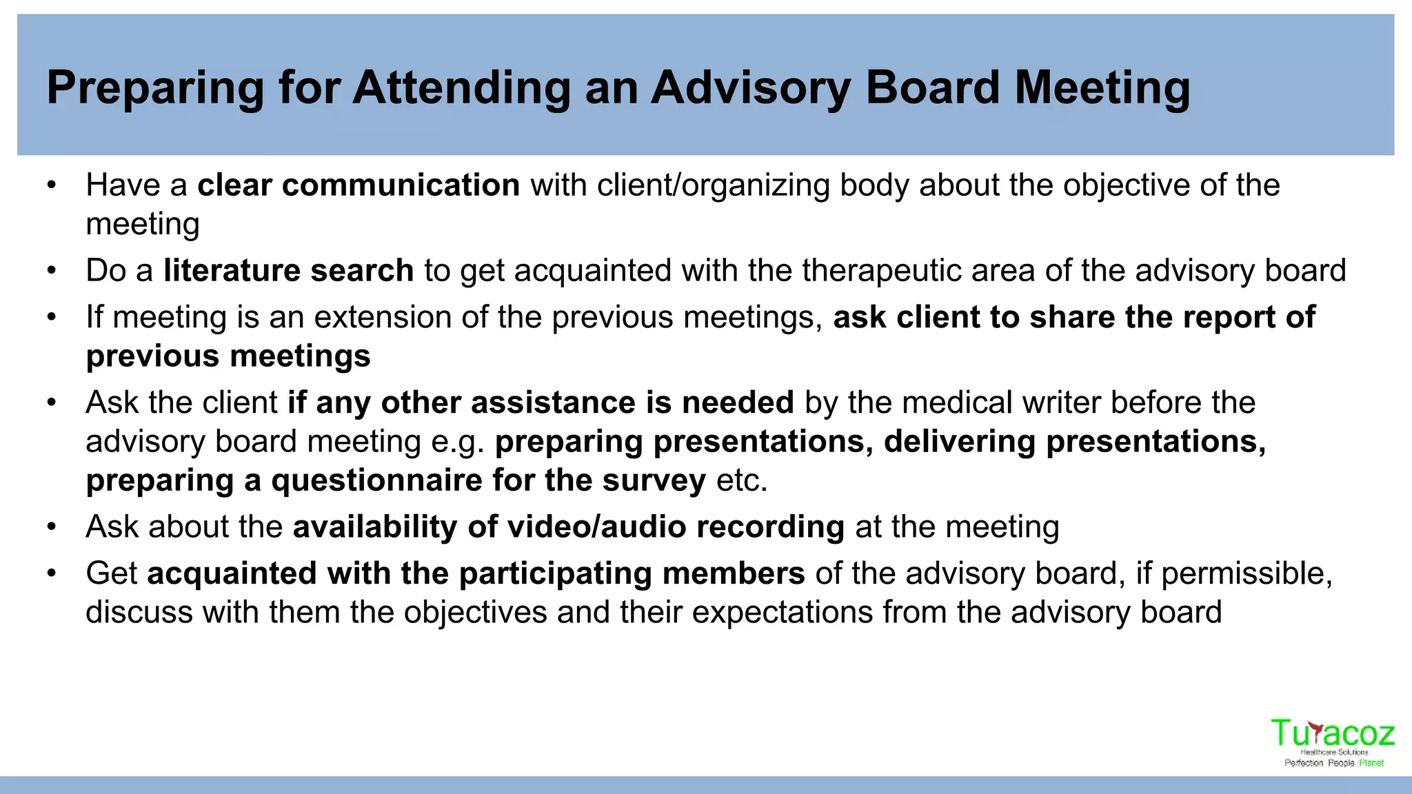 Medical Advisory Board Meetings and Medical Writing | PPTX