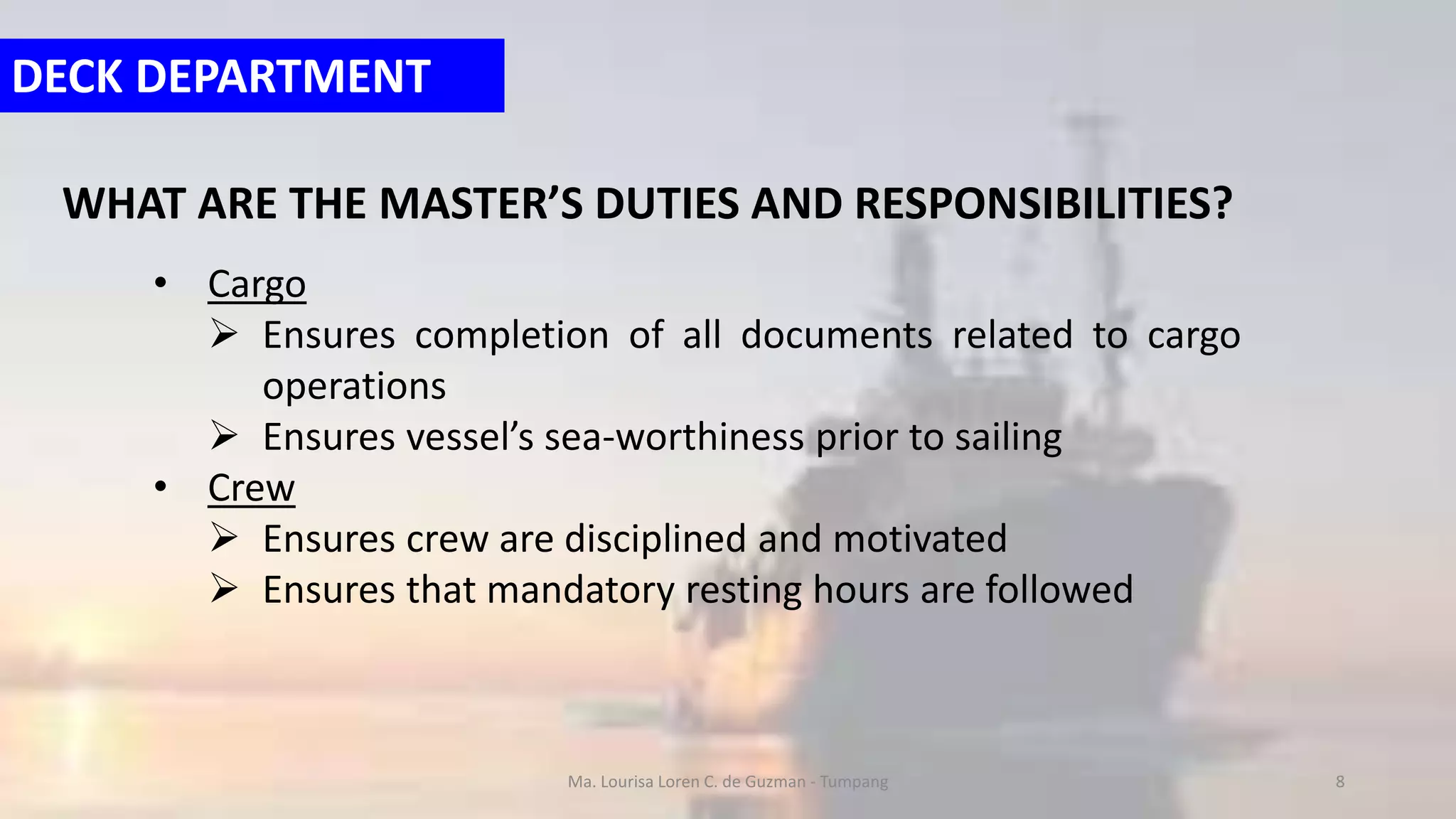 Officers and Crew in the Deck Department | PPTX