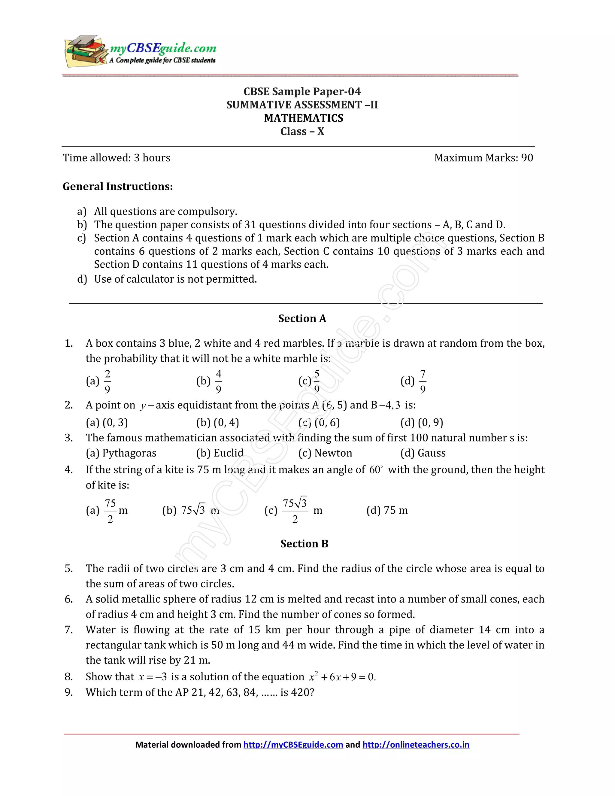 2016 10 mathematics_sample_paper_sa2_04 | PDF