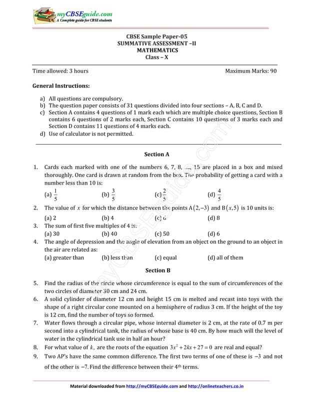 2016 10 mathematics_sample_paper_sa2_05 | PDF