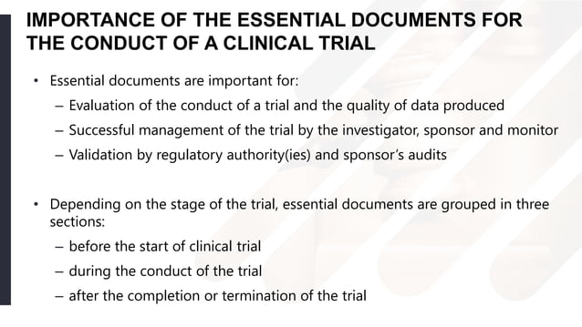 Essential Documents for the Conduct Of a Clinical Trial | PPTX ...
