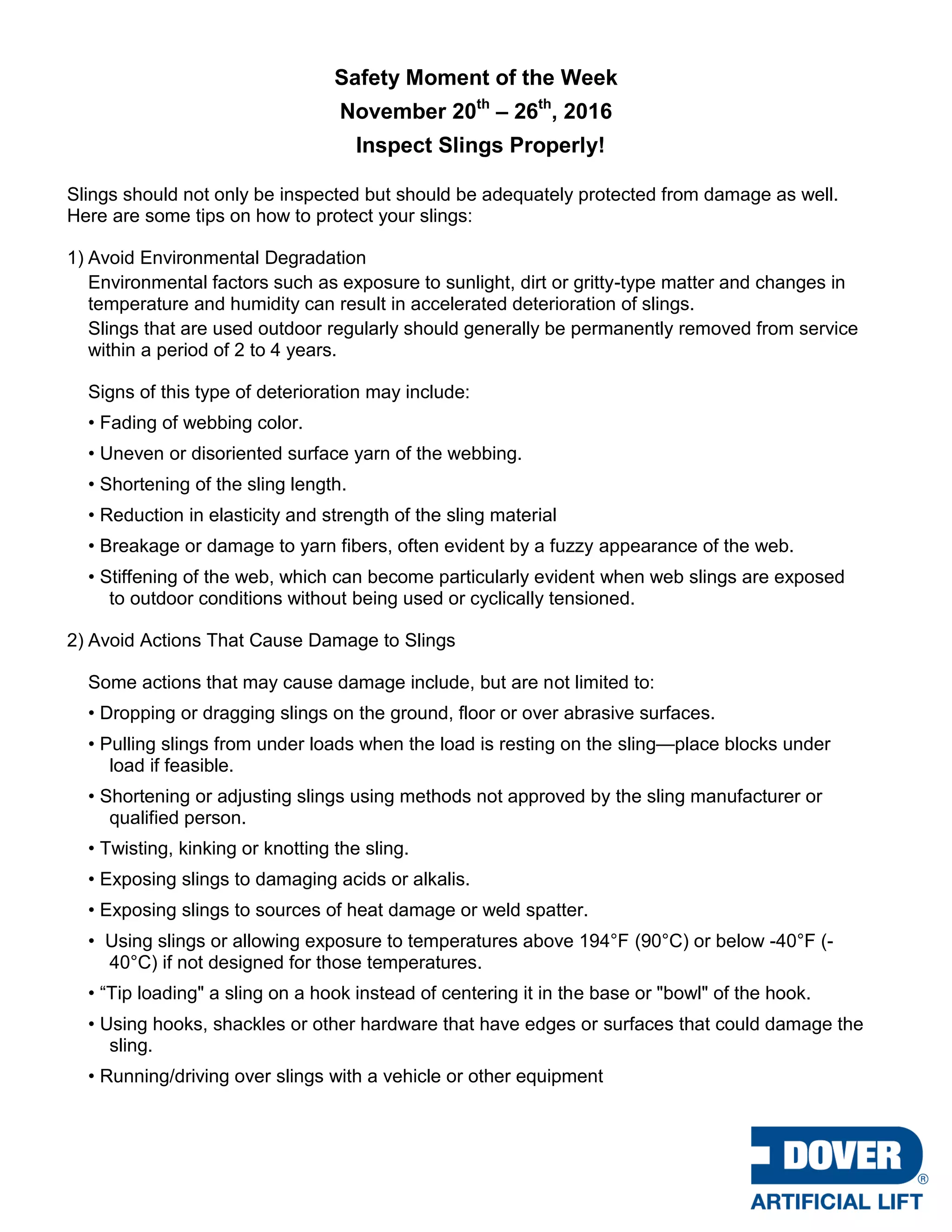 Dover ALS Safety Moment of the Week 21-Nov-2016 | PDF