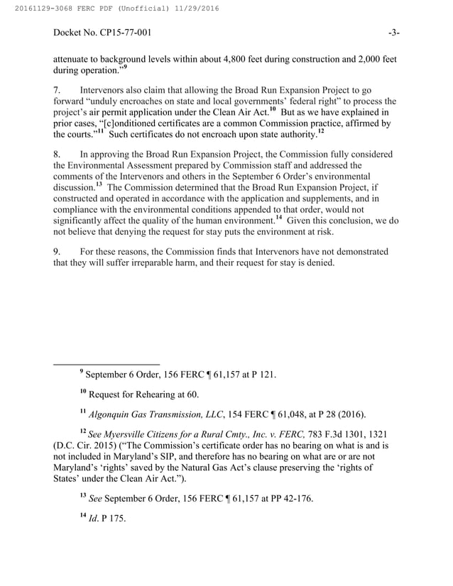 FERC Order Denying Stay of Kinder Morgan's Broad Run Expansion Project | PDF