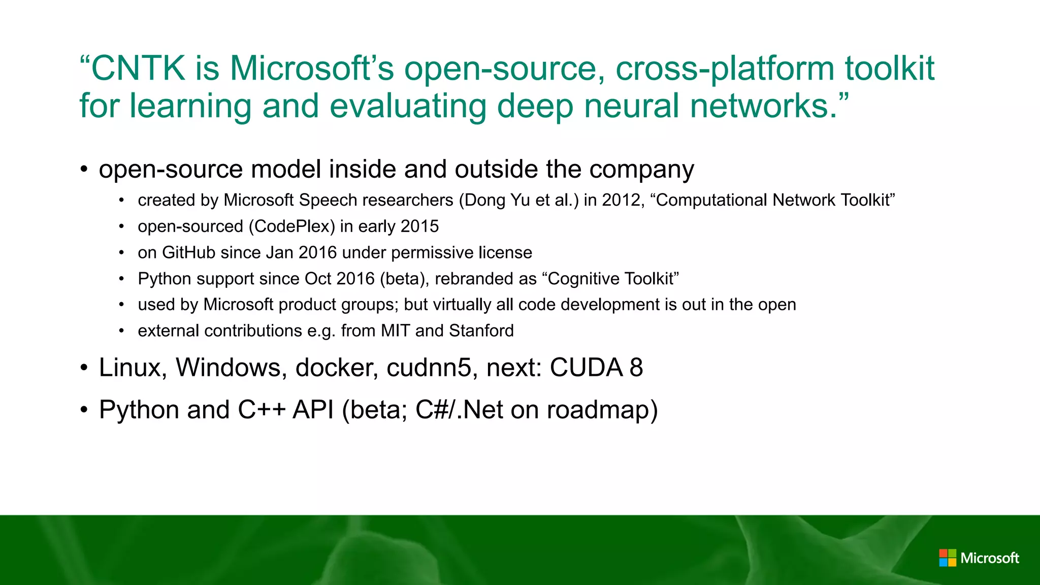 [html5jロボット部 第7回勉強会] Microsoft Cognitive Toolkit (CNTK) Overview | PPT